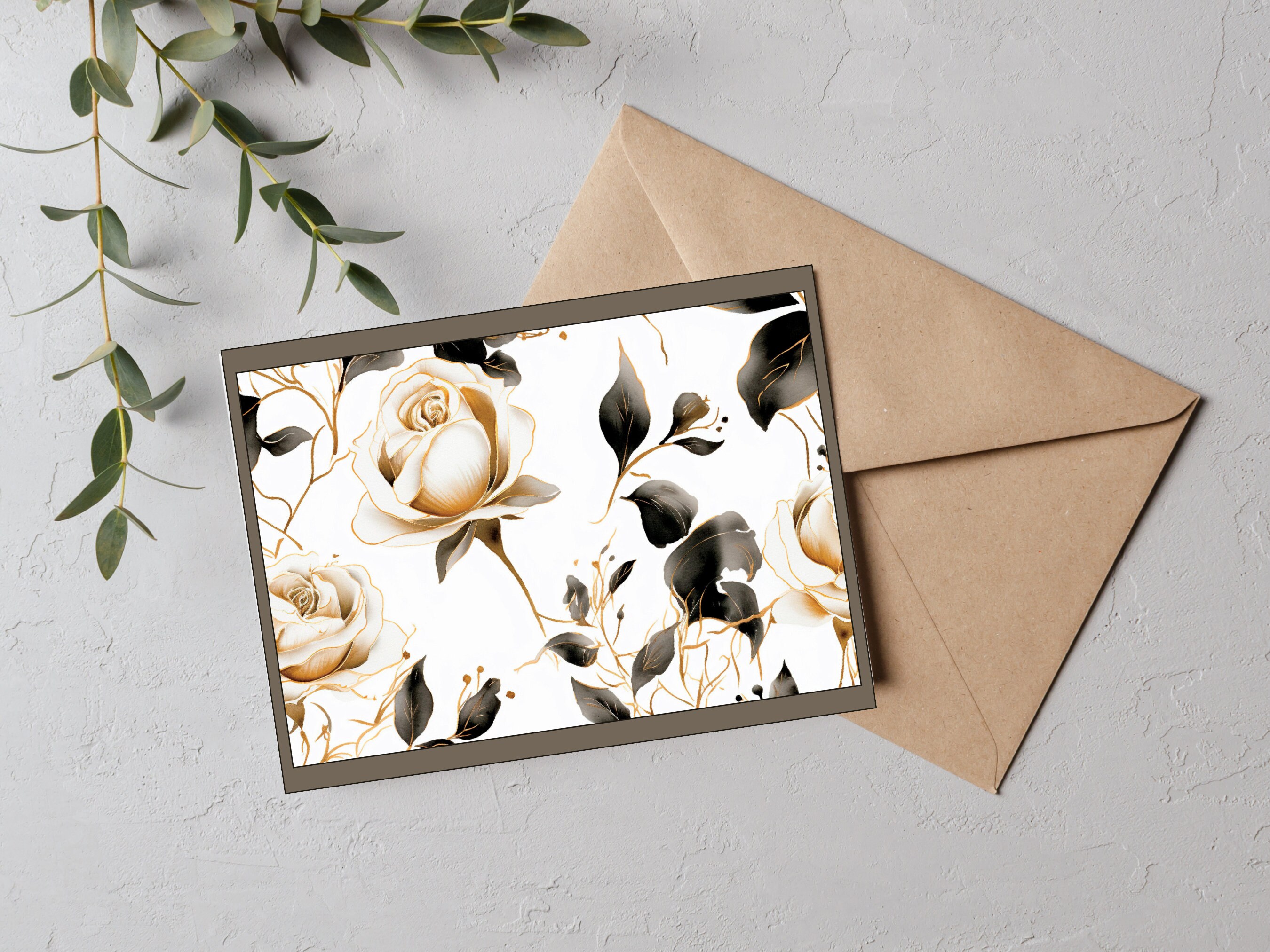 Watercolor Black and Gold Roses Digital Paper Pack, Roses Seamless ...