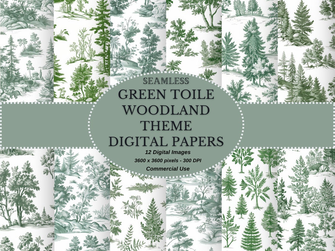 Green Toile Woodland Digital Paper: Seamless JPEG (digital Download) - Etsy