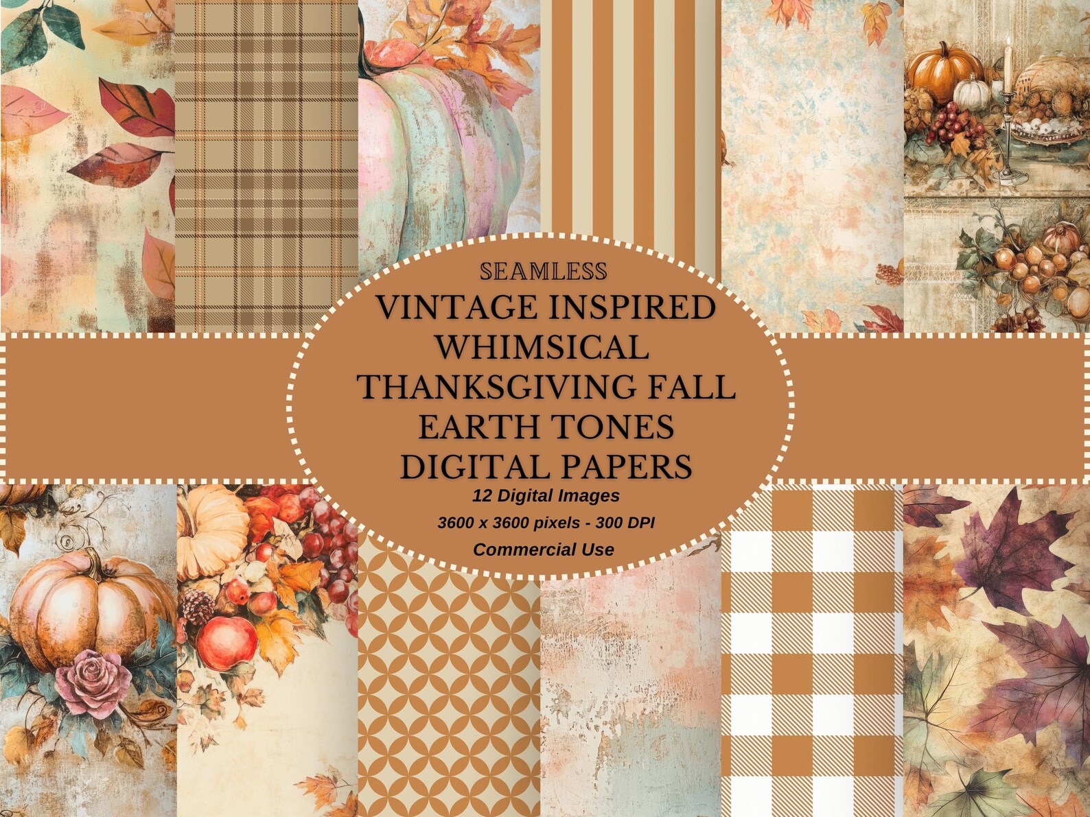Thanksgiving Digital Paper Set: Earth Tone Patterns (digital Download ...