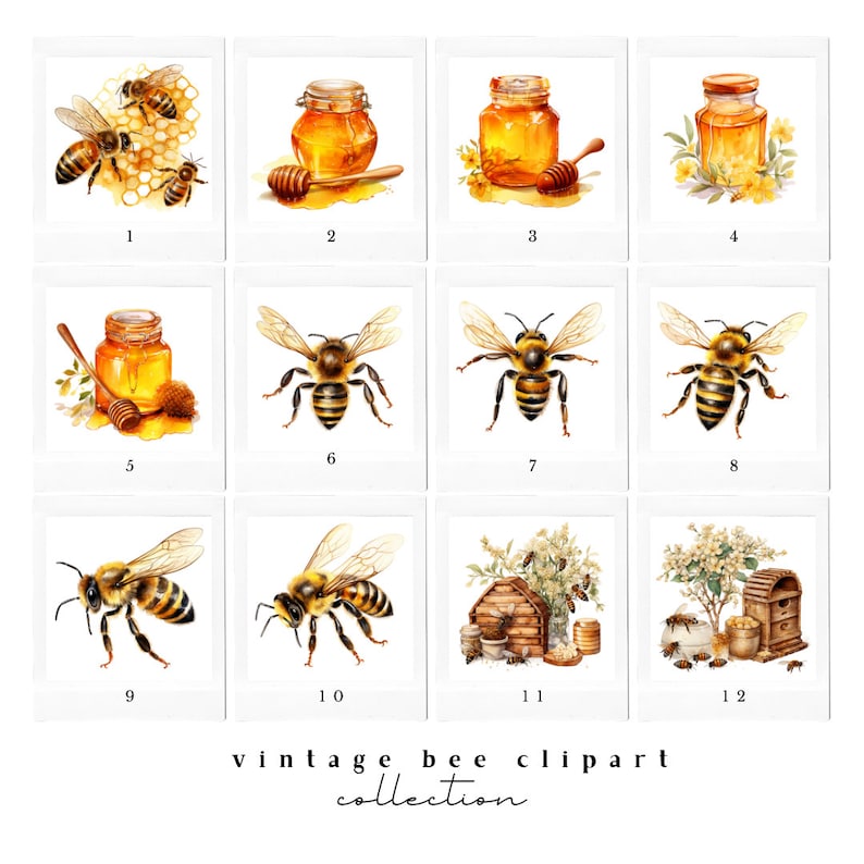 Vintage Bee Clipart Set - Artful Graphics and Honeycomb Designs ...