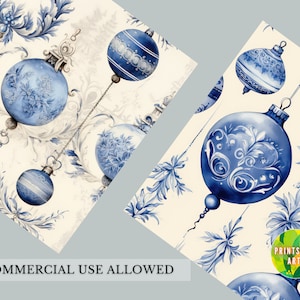 Christmas Toile Digital Paper, Blue and White Toile Seamless Digital ...