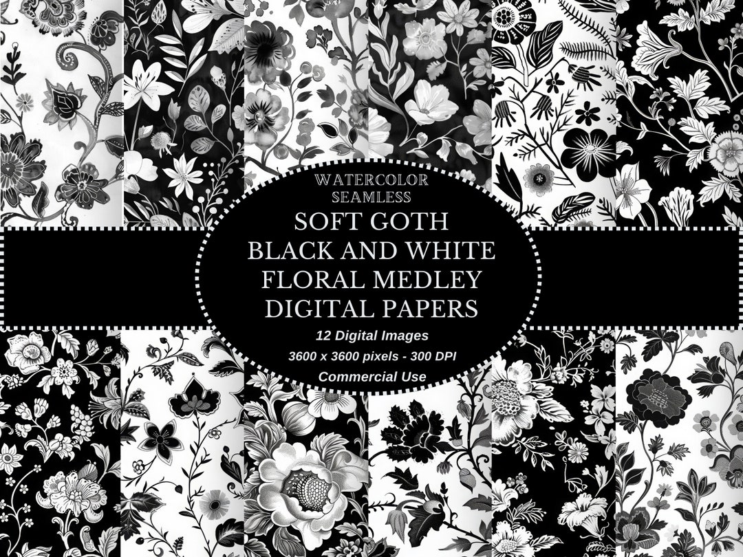 Seamless Digital Paper Moody Dark Florals: Soft Goth Floral Pattern ...