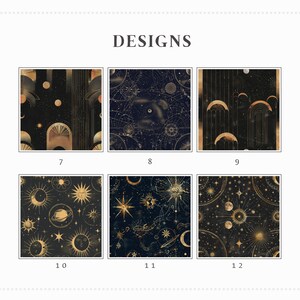 Celestial Gold and Black Digital Papers | Elegant Boho Inspired Designs ...