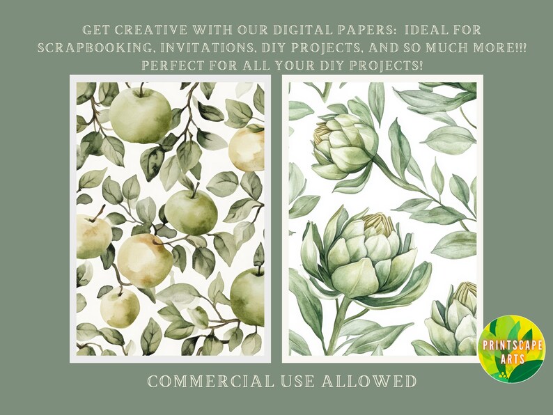 Autumn Harvest Digital Paper Set: Vintage Green & Orange Fall ...