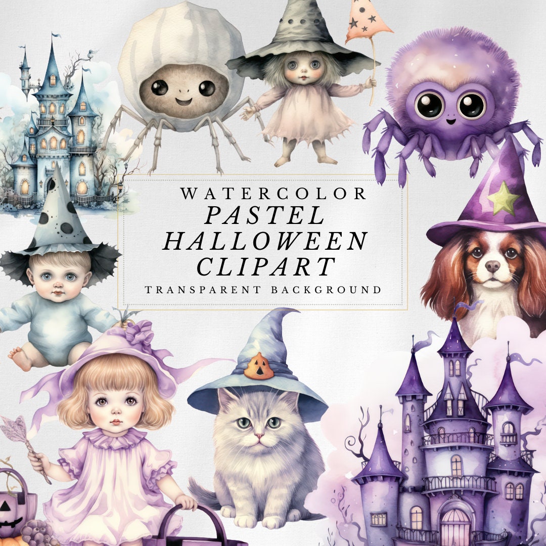 Whimsical Cute Pastel Halloween Clipart Collection - Halloween Vintage ...