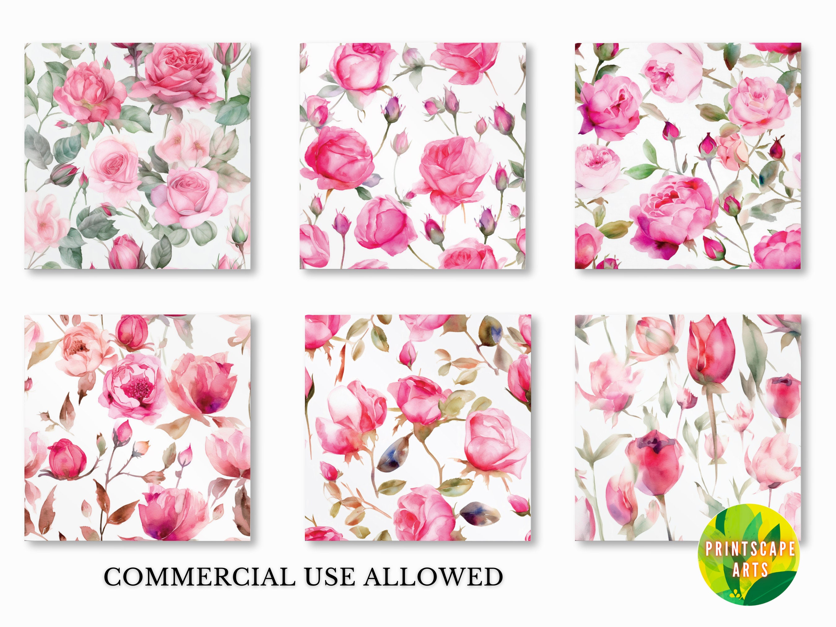 Watercolor Pink Roses Digital Paper Pack Elegant Rustic Style - Etsy