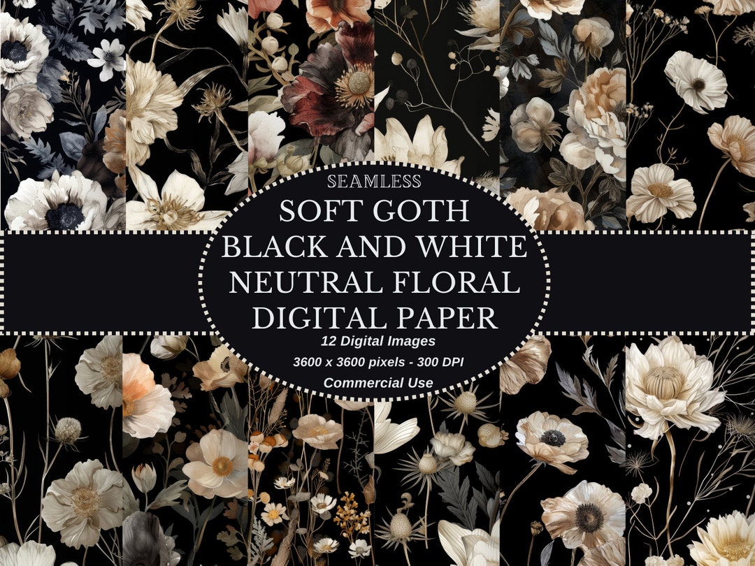 Seamless Digital Paper Moody Dark Florals: Soft Goth Floral Medley in ...