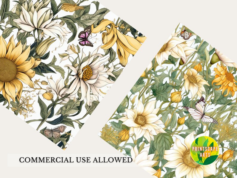 Vintage Sunflower Digital Paper: Seamless Floral Patterns (commercial ...