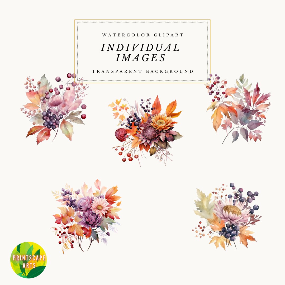 Autumn Floral Clipart, Fall Watercolor Clipart, Autumn Watercolor ...