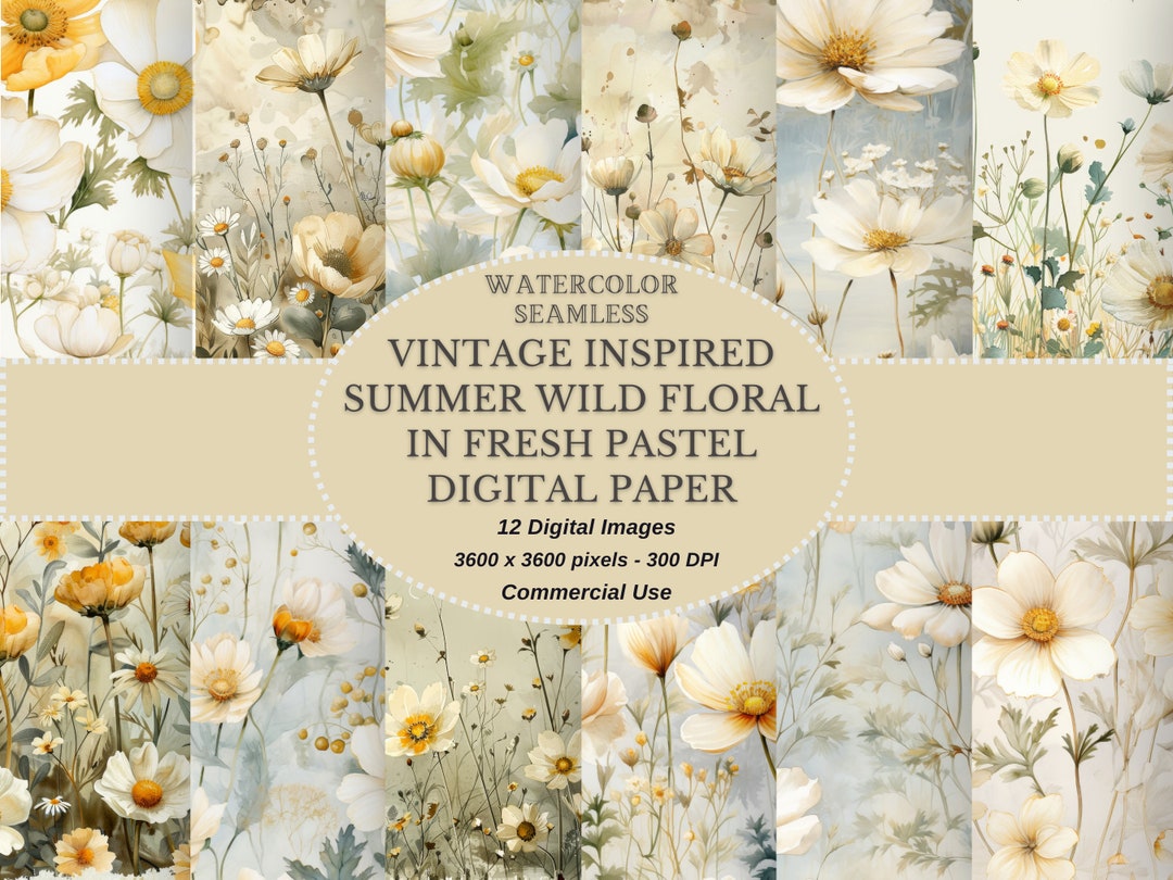Vintage Watercolor Floral Digital Paper: Summer Wildflower Patterns ...