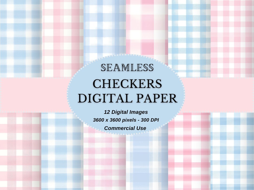 Checkers Digital Paper in Baby Blue and Baby Pink - Commercial Use ...