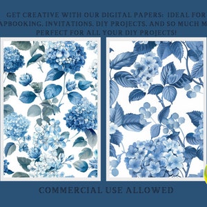 Blue Toile Floral Motif Blue Hydrangeas Seamless Digital Download ...