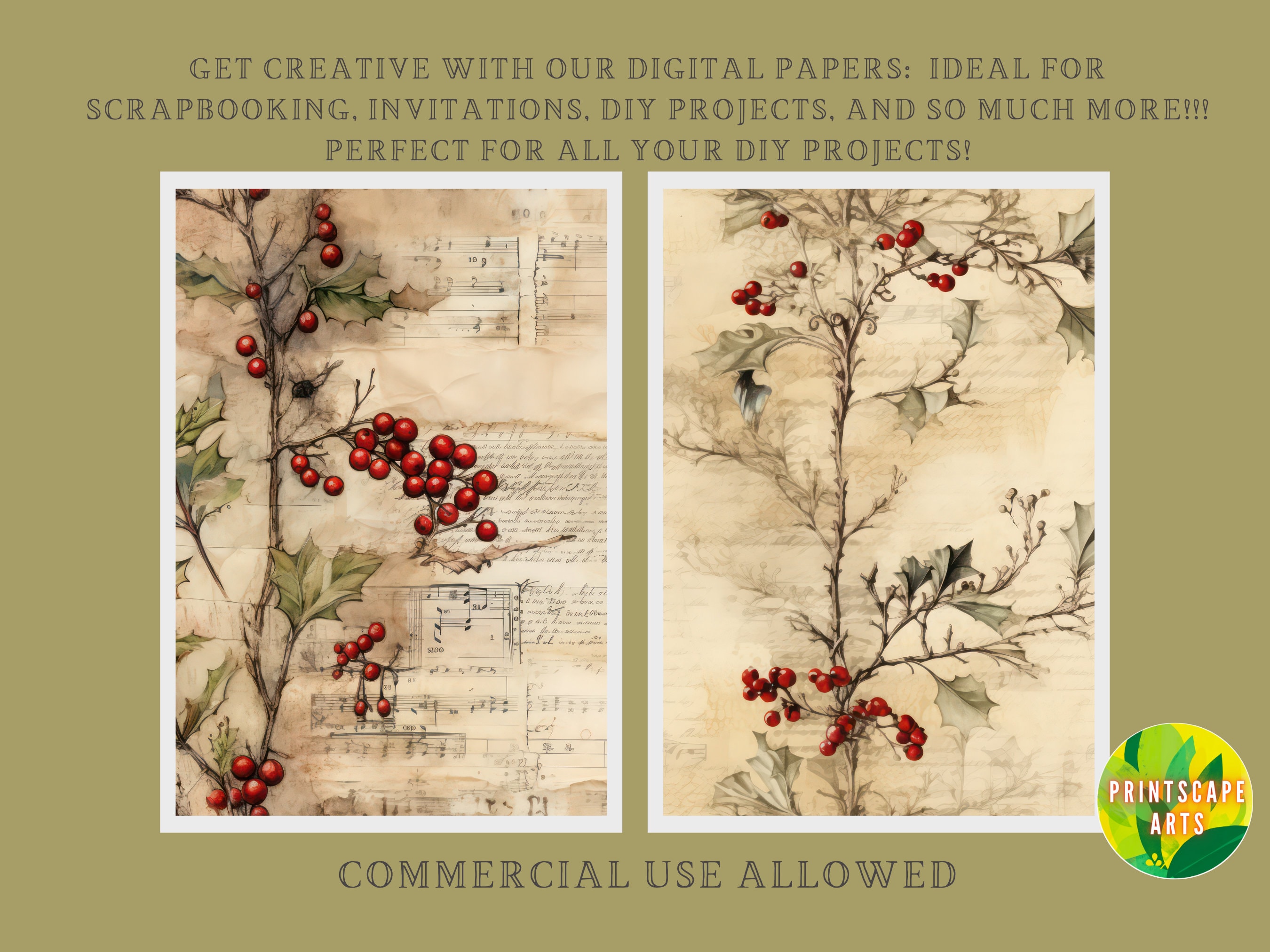 Printable Christmas Digital Paper: Downloadable Vintage Retro Christmas ...