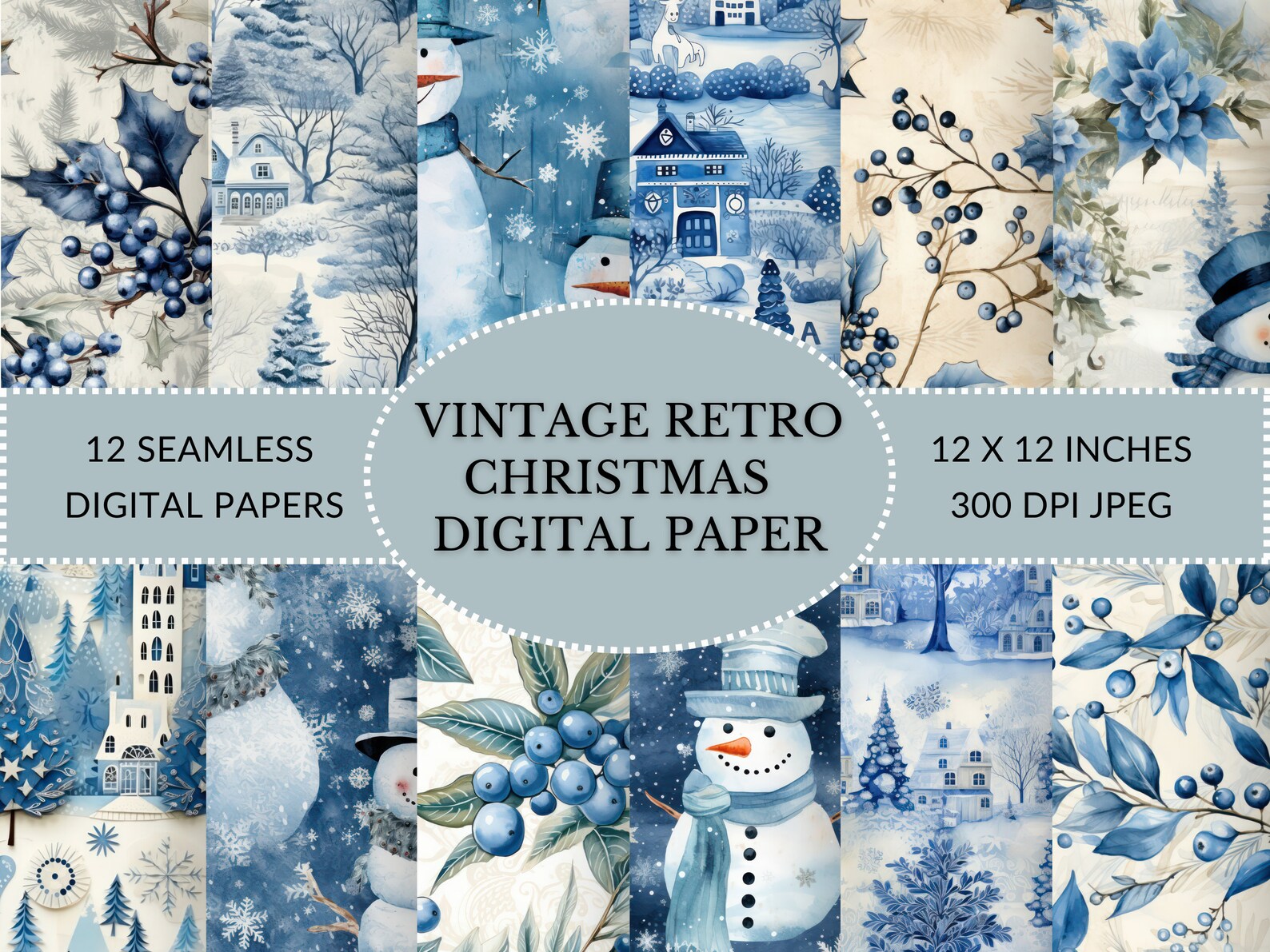 Blue & White Christmas Digital Paper: Vintage Scrapbook Designs ...