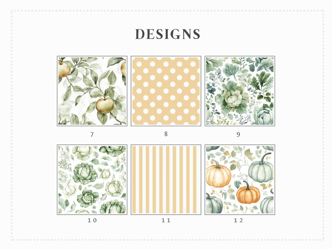 Autumn Harvest Digital Paper Set: Vintage Green & Orange Fall ...