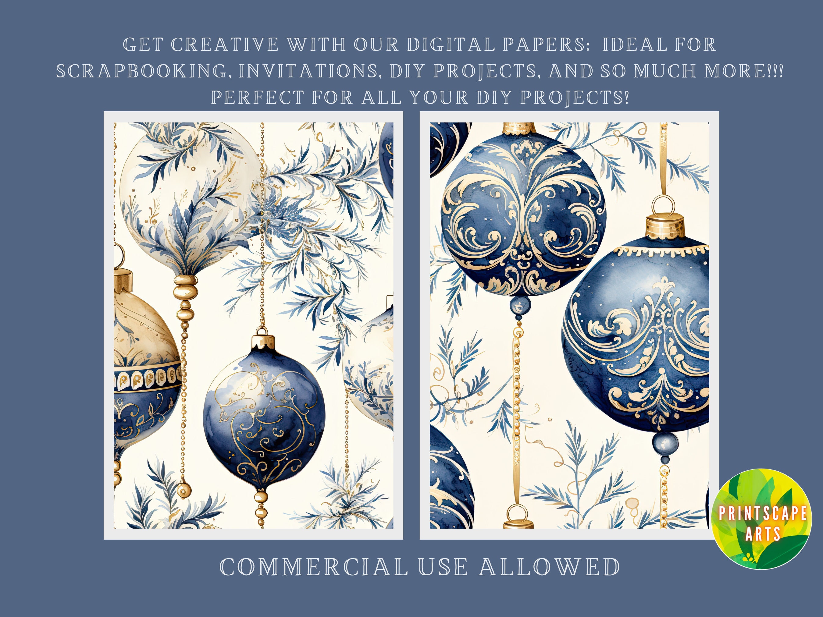 Christmas Toile Digital Paper: Indigo Winter Scene (digital Download ...