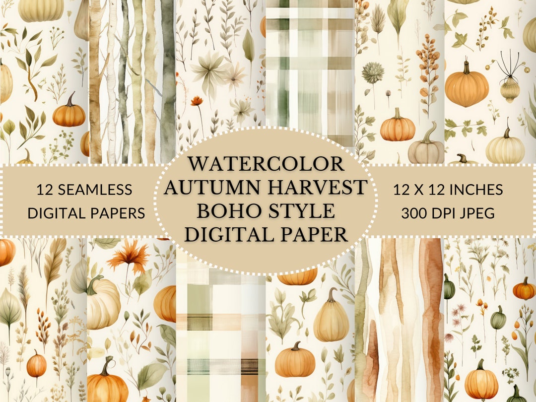 Boho Autumn Digital Paper Pack: Earth Tones Scrapbooking (JPEG Instant ...