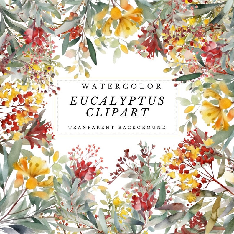 Eucalyptus Clipart Set: Watercolor Greenery, Wreaths & Bouquets (PNG ...