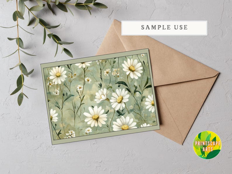 Floral Nursery Digital Paper: Vintage Sage Green Daisy (digital ...