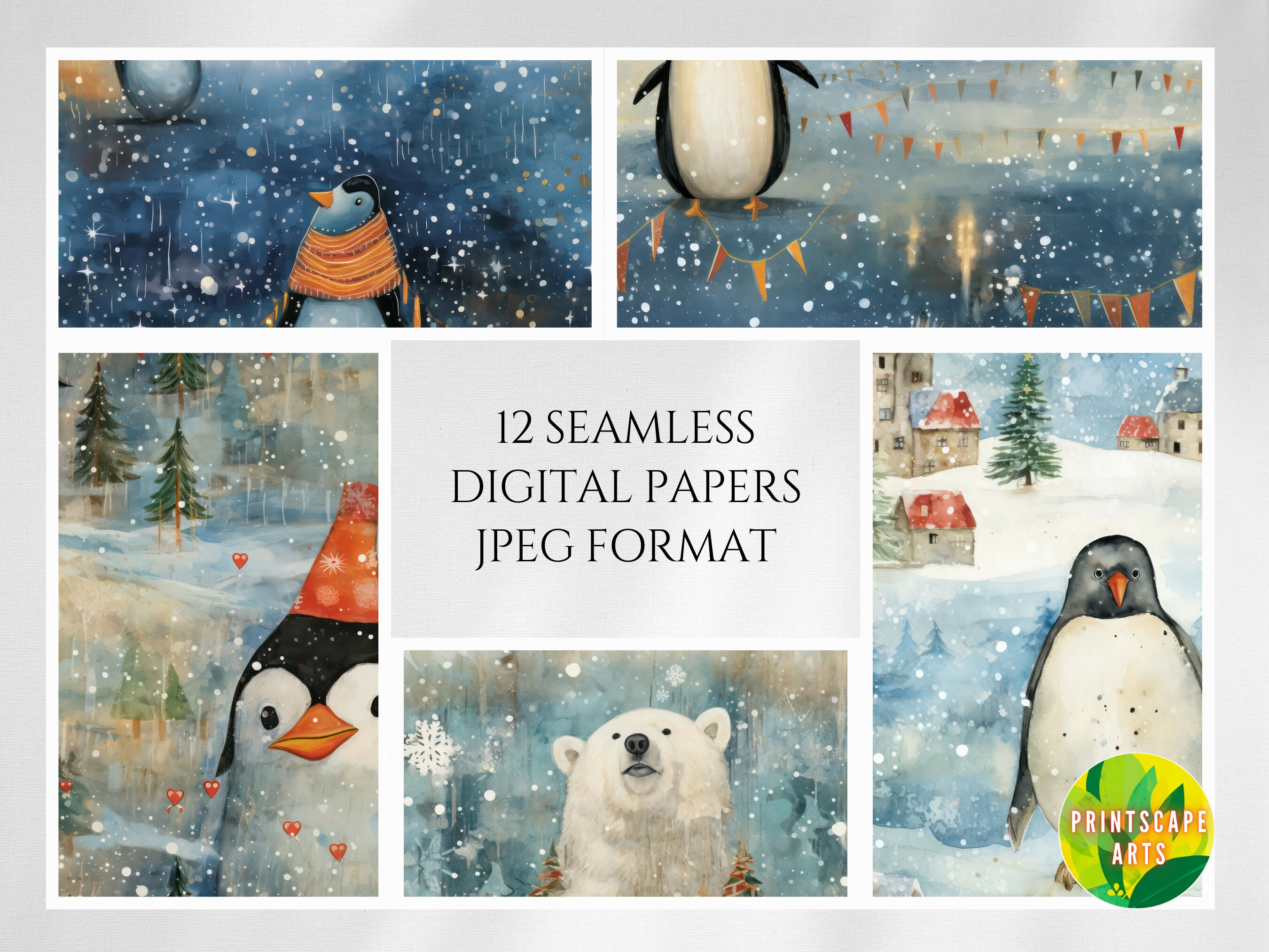 Printable Christmas Digital Paper: Downloadable Blue Vintage Retro ...