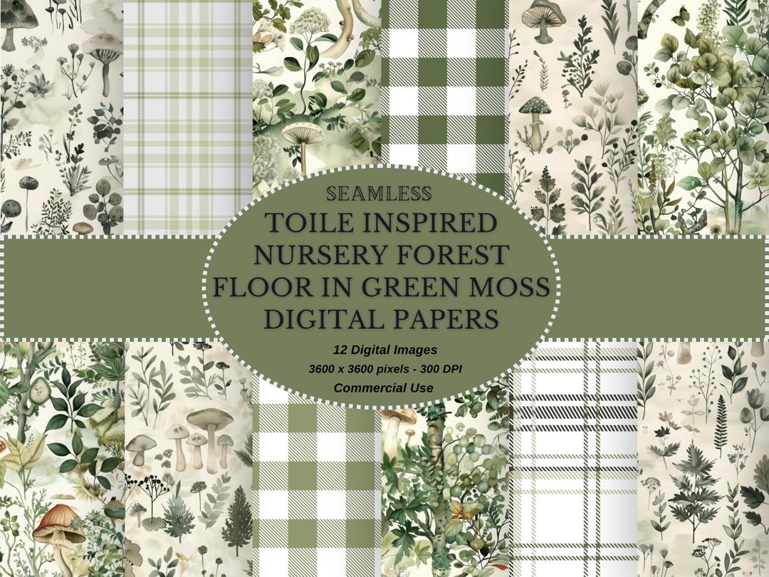 Forest Nursery Digital Paper: Green Moss, Shabby Chic (digital Download ...