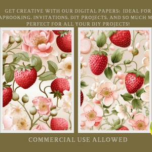 Strawberry Floral Watercolor Digital Paper: Seamless Fruit Motifs ...
