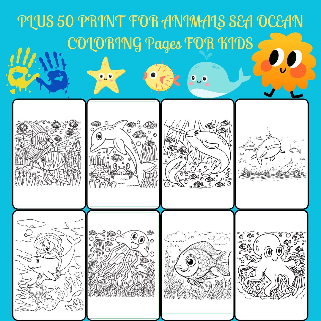 Ocean Animals Coloring Book for Kids, 50 Sea Animal, Ocean Adventures ...