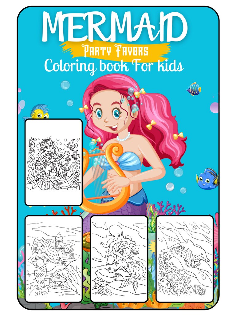 Mermaid Party Favors Coloring Book for Kids, Little Mermaid Coloring ...