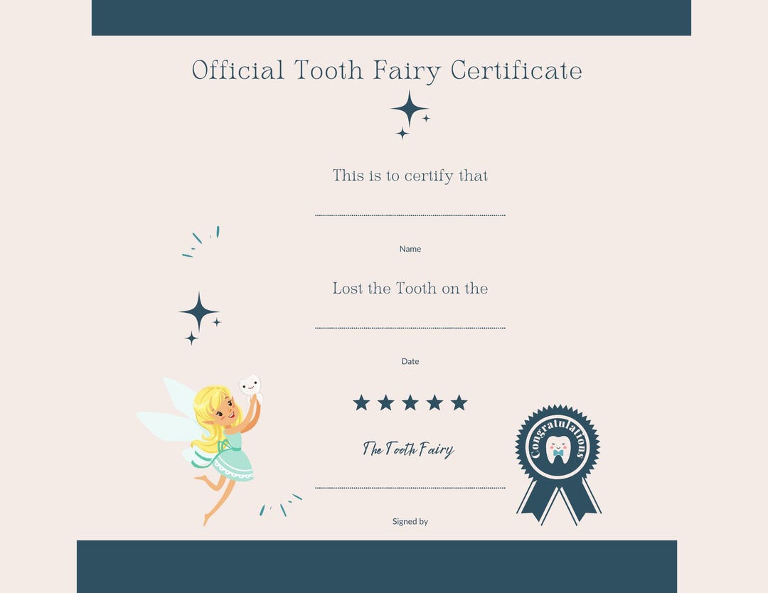Official Tooth Fairy Certificate Printable Keepsake for Kids Lost Tooth ...