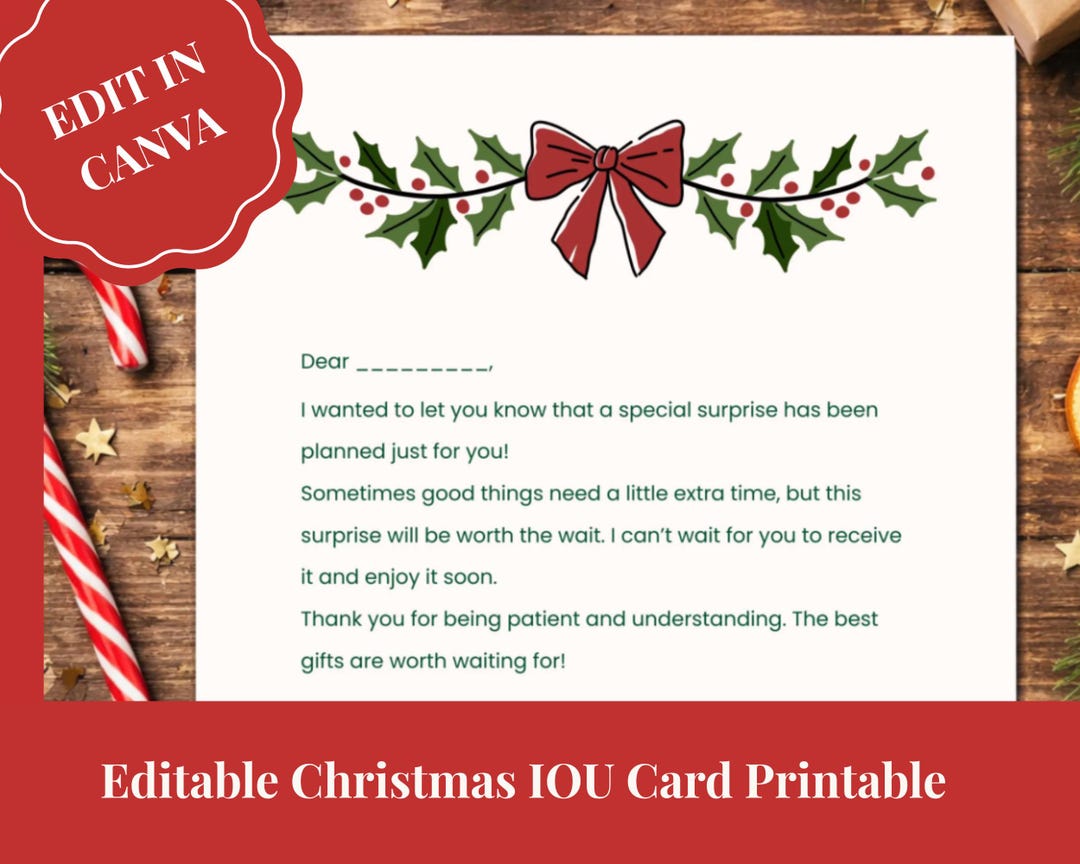 Editable Christmas IOU Card Printable | Gift Coming Soon Card | Instant ...