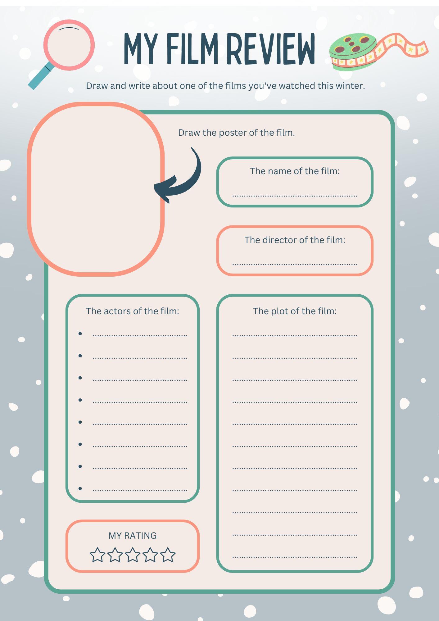 Film Review Worksheet for Kids Printable Winter-themed Movie Activity ...