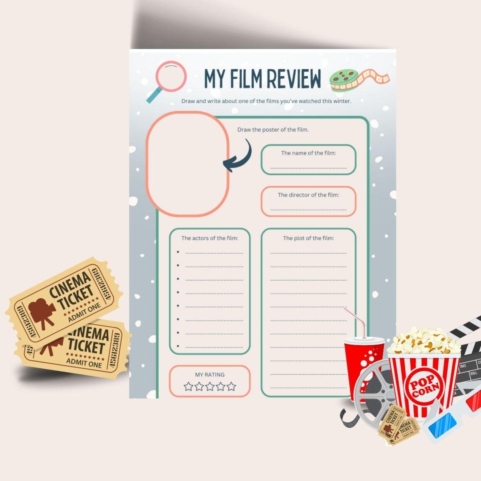Film Review Worksheet for Kids - Printable Winter-themed Movie Activity ...