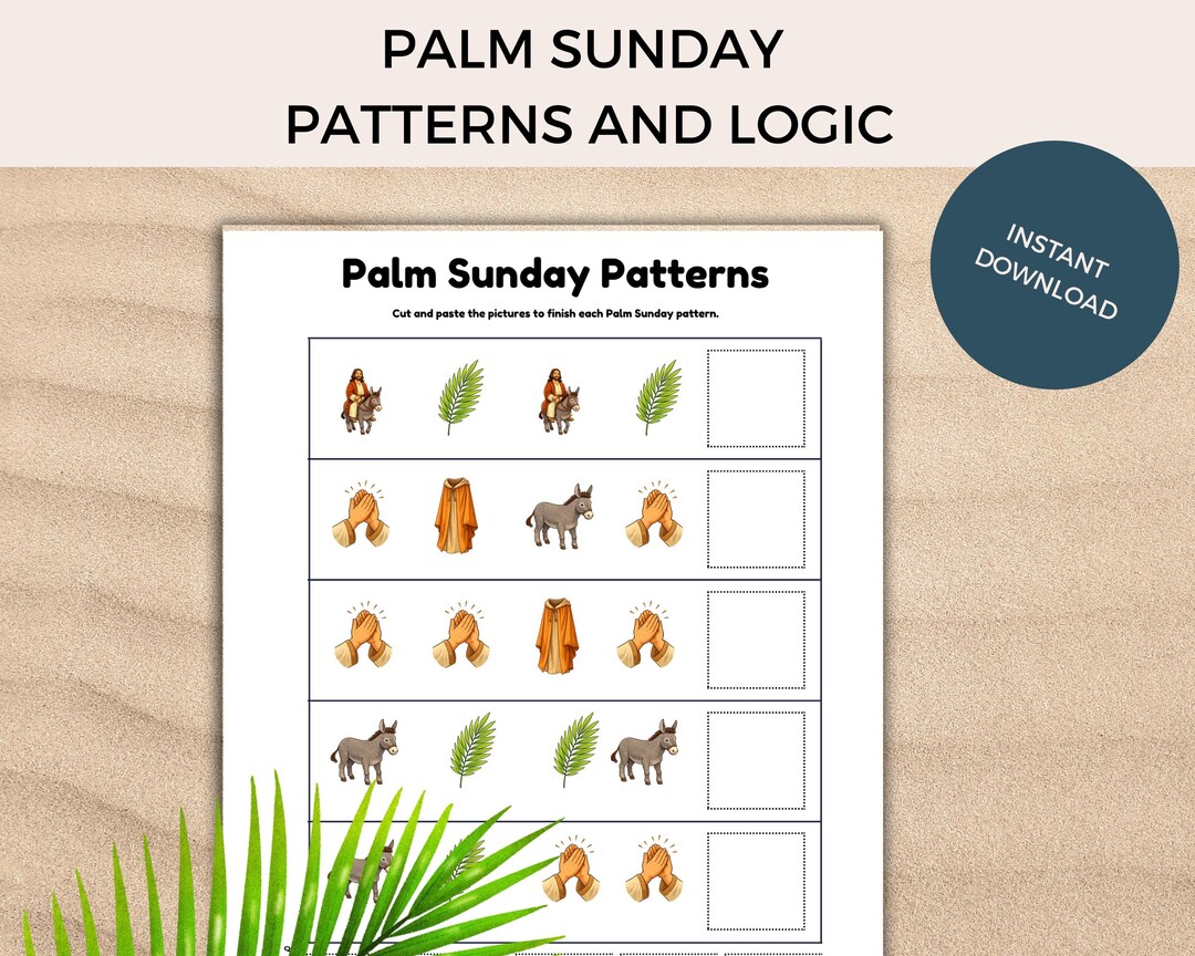 Palm Sunday Patterns Activity for Kids | Christian Math Worksheets ...