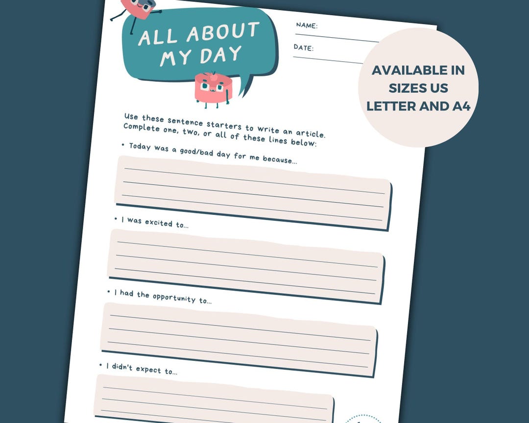 All About My Day ESL Worksheet | Printable Sentence Starters for ...