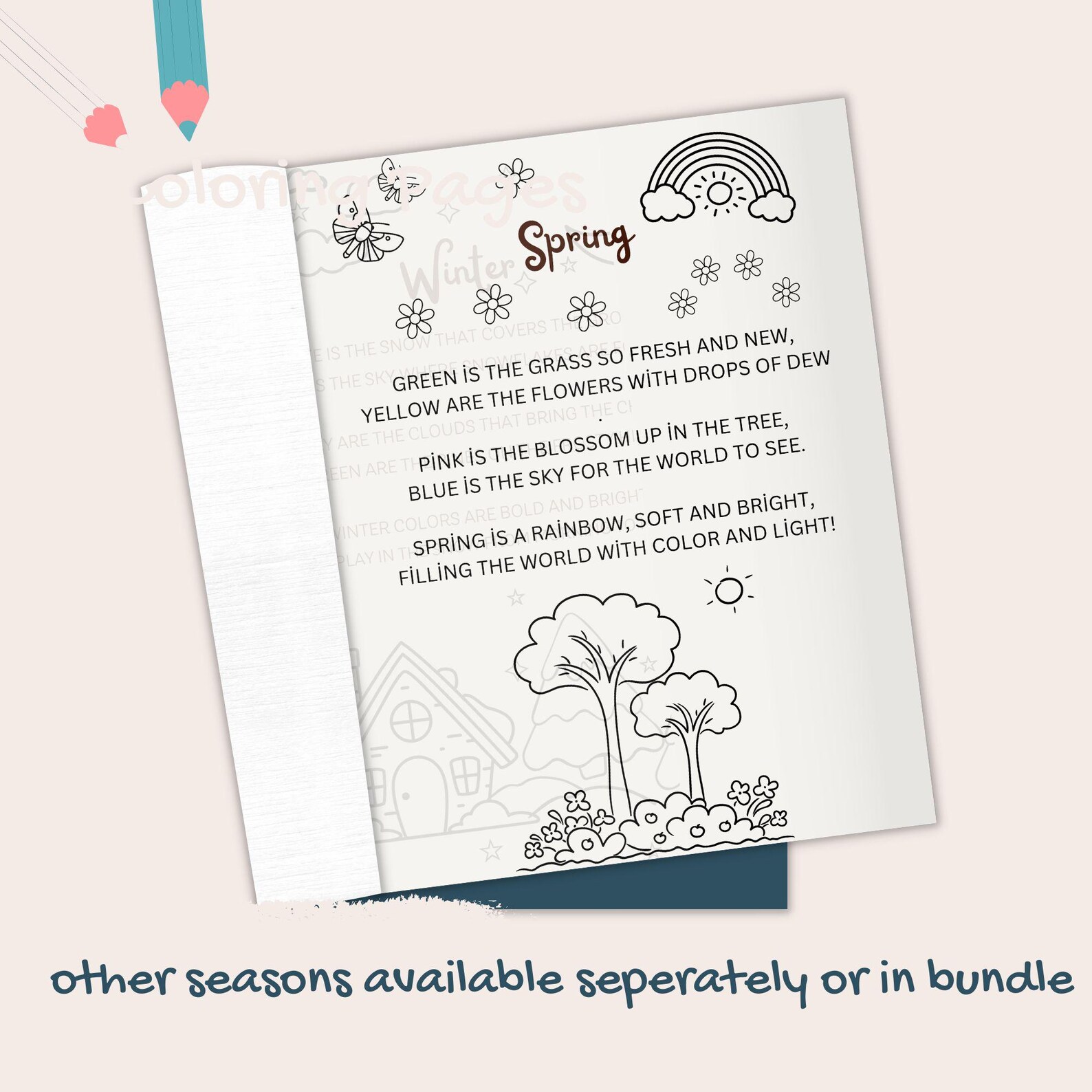 Spring Colors Poem and Coloring Page for Kids - Etsy