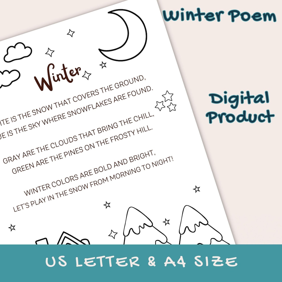 Winter Colors Poem and Coloring Page for Kids - Etsy