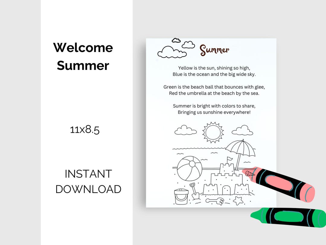 Summer Colors Poem and Coloring Page for Kids - Etsy