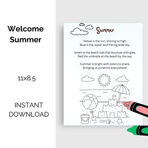 Summer Colors Poem and Coloring Page for Kids - Etsy