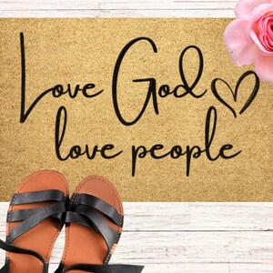 Christian Doormat Love God Love People - Cute Welcome Mat, Coir Outdoor ...