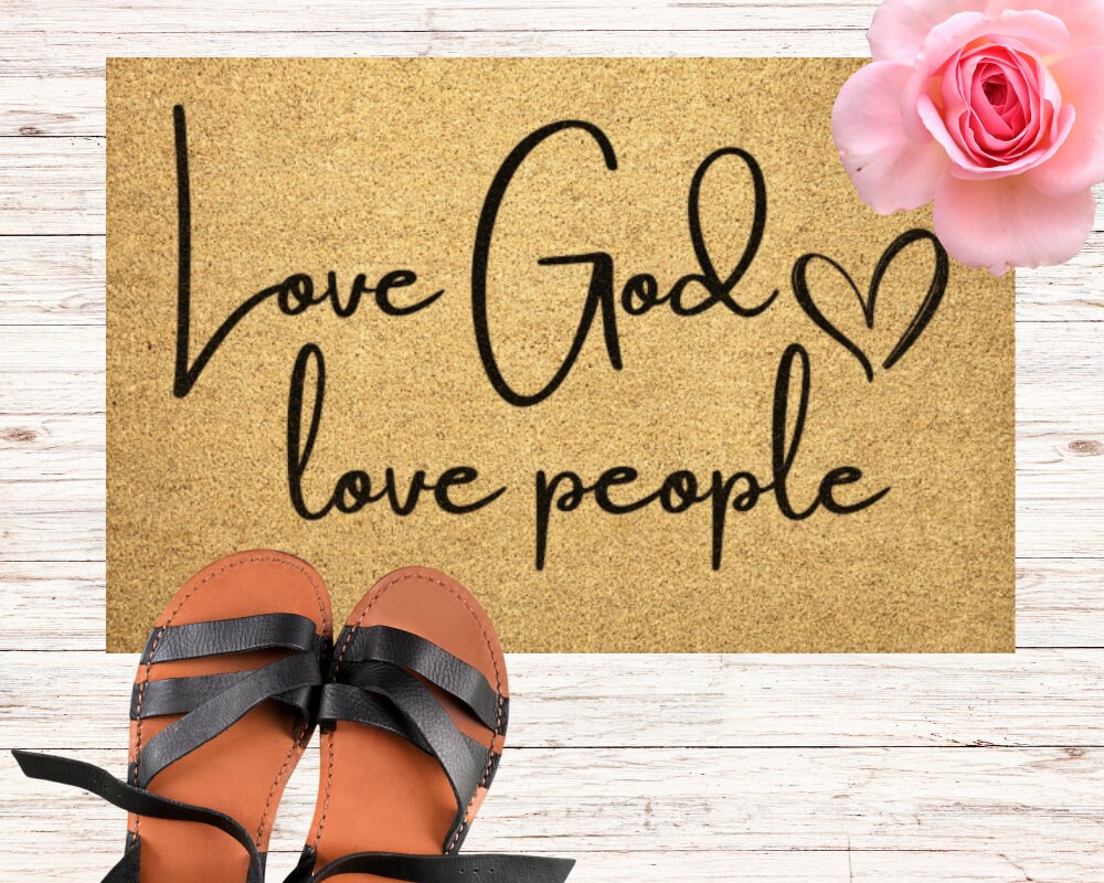 Christian Doormat Love God Love People - Cute Welcome Mat, Coir Outdoor ...