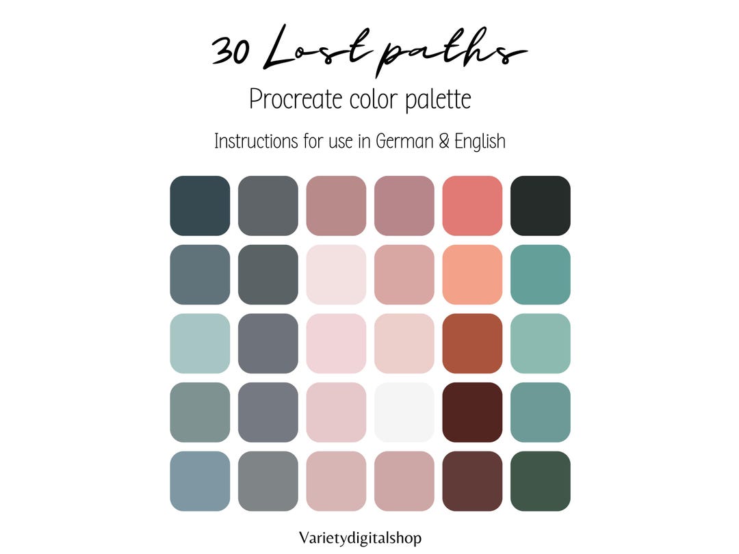 30 Lost Paths Procreate Color Palette, Procreate Brushes, Procreate ...