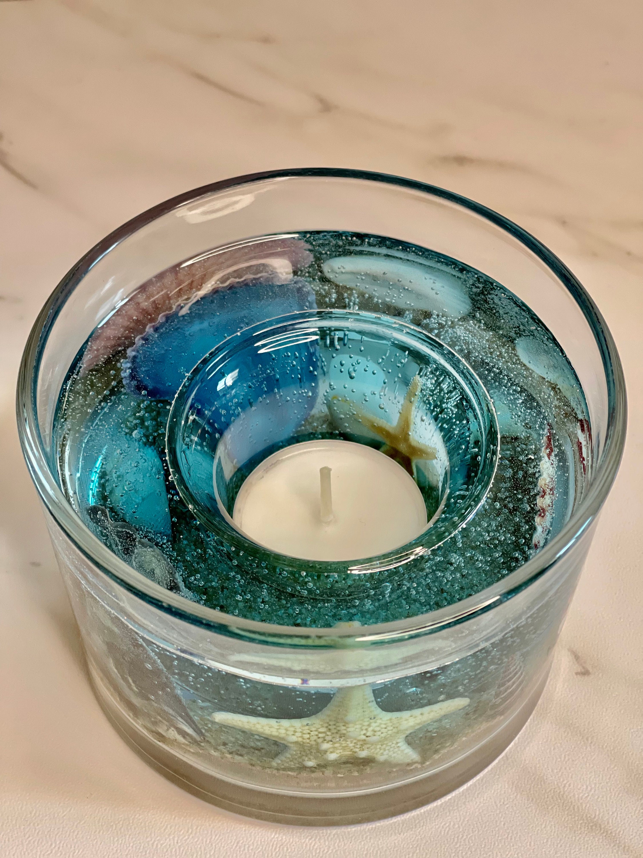 Ocean Theme Tealight Holder, Gel Candle, Deco Candle Holder, Seashells ...