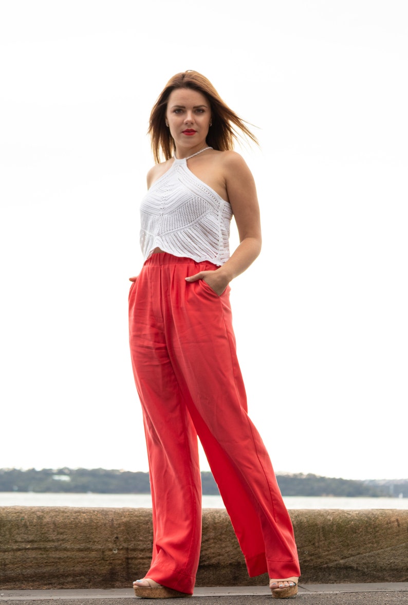 Women's Wide Leg Red Pants - Etsy Australia
