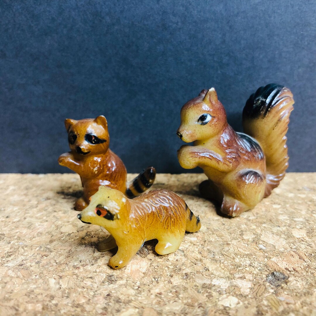 Vintage Miniature Forest Animal Figurines – Squirrel, Raccoon, Red ...
