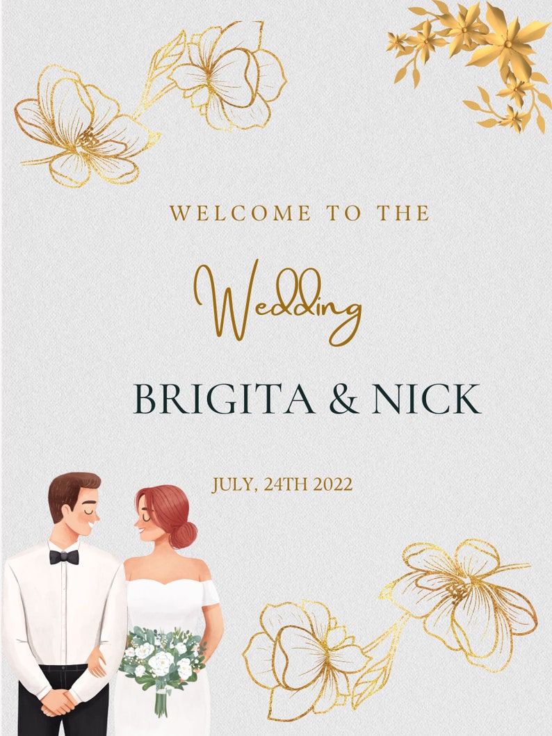 Welcome Wedding Sign Digital Download Printable Marble Texture & Gold ...
