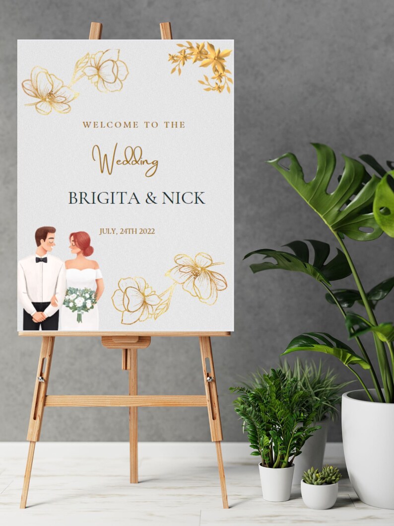 Welcome Wedding Sign Digital Download Printable Marble Texture & Gold ...