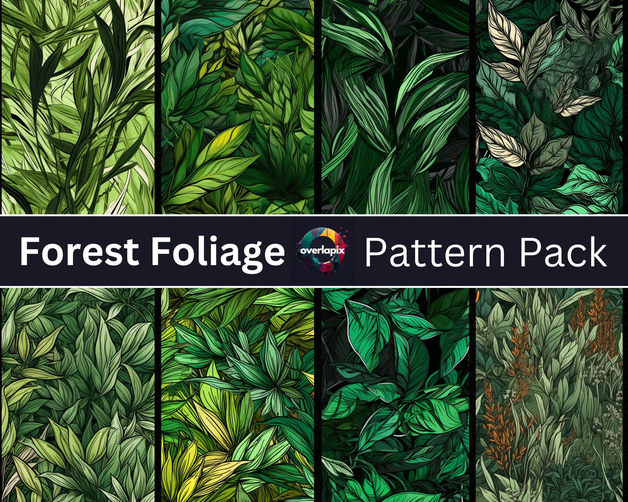 Forest Foliage Seamless Pattern Pack 8 - Etsy