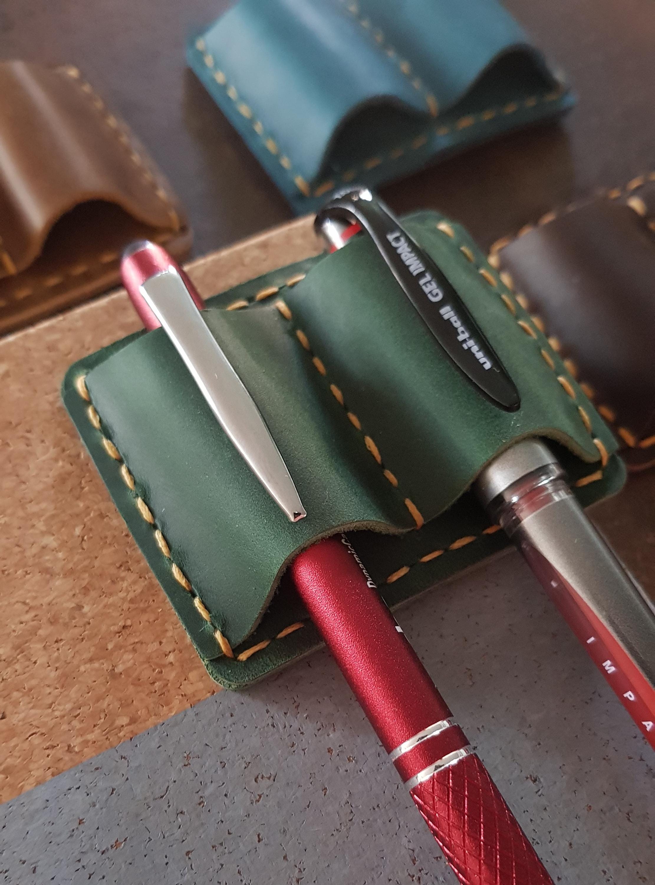 Handmade Leather Double Pen Clip for Books & Notebooks, Two-pen Pencil ...