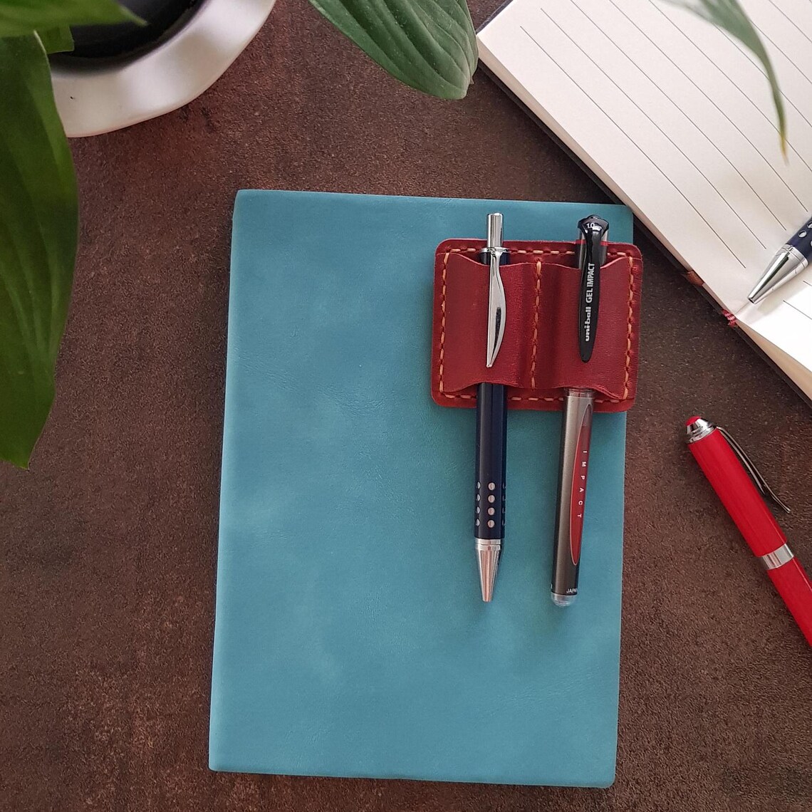 Handmade Leather Double Pen Clip for Books & Notebooks, Two-pen Pencil ...