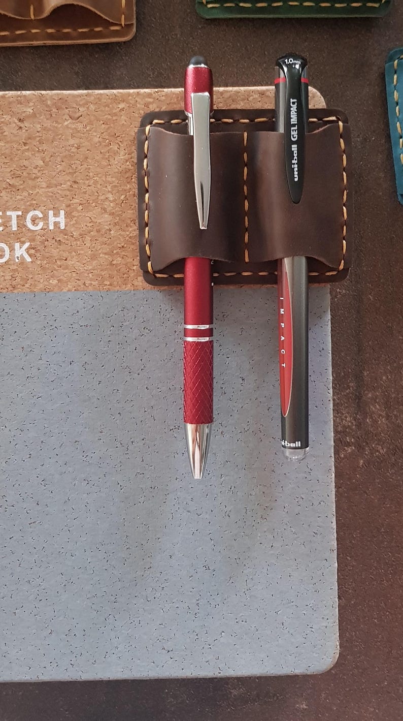 Handmade Leather Double Pen Clip for Books & Notebooks, Two-pen Pencil ...